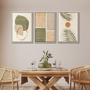 IDEA4WALL Mid Century Modern Boho Tropical Palm Leaf - 3 Piece Floater Frame Graphic Art Set on ...